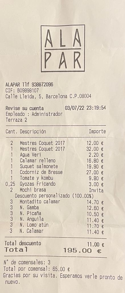 ALAPAR (II) julio 2022. (Barcelona) | Observación Gastronómica 2